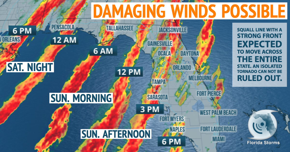Squall Line to Move Across Florida Saturday Night and Sunday | Florida Storms