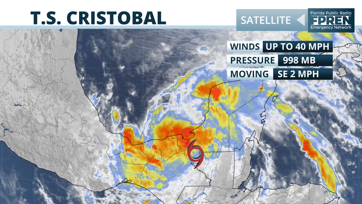 Current satellite imagery of #Cristobal: It's center remains over land ...
