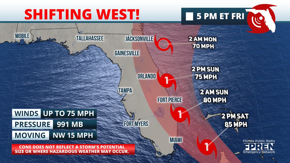 SHIFTING WEST! Hurricane Warning issued from Boca Raton to Brevard ...