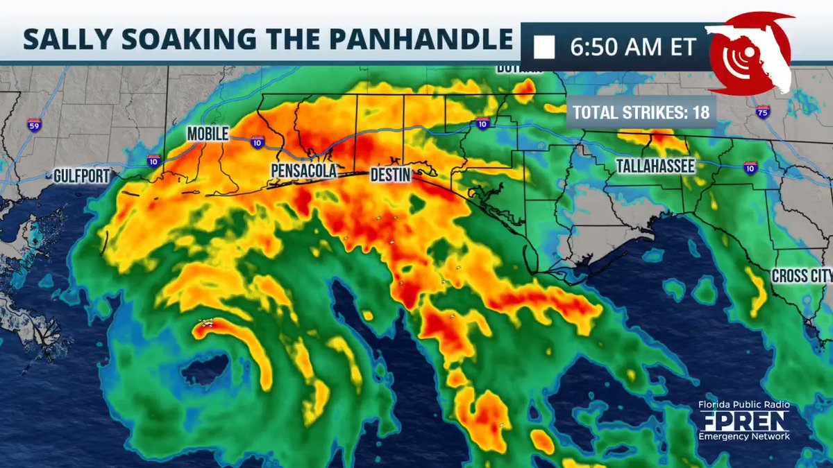 The center of Hurricane #Sally is still over the Gulf, south of Mobile ...