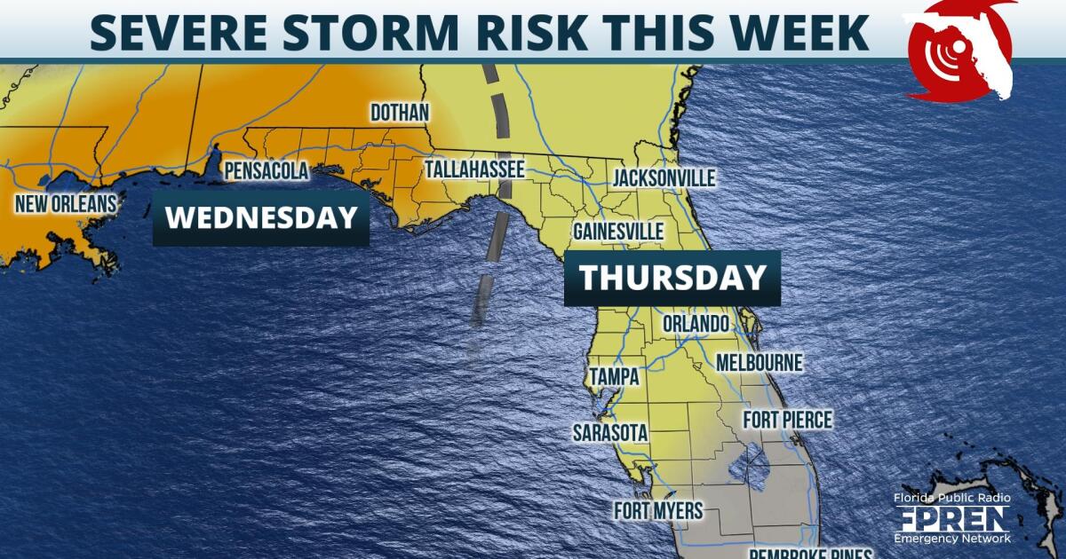 Damaging wind and tornado threat possible midweek as a cold front blasts through state | Florida ...